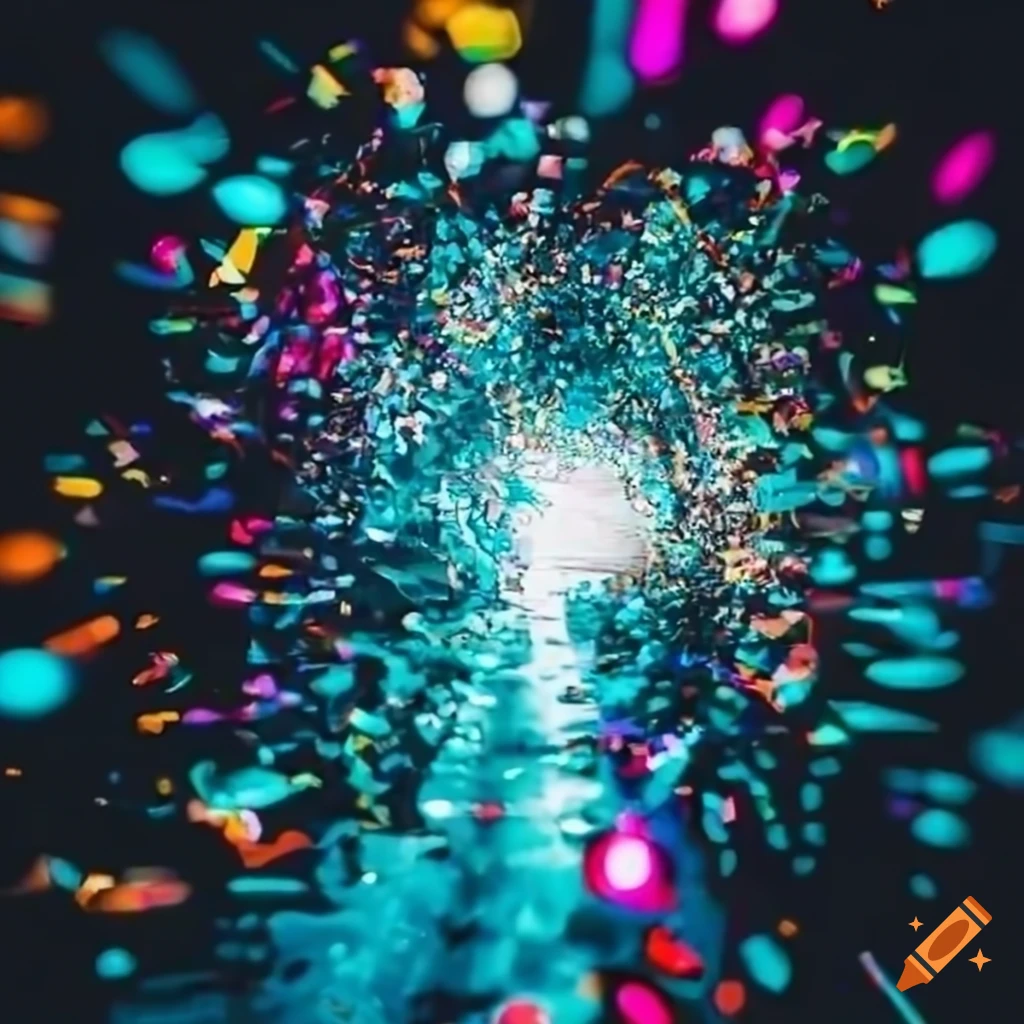 Chaotic city after confetti explosion on Craiyon