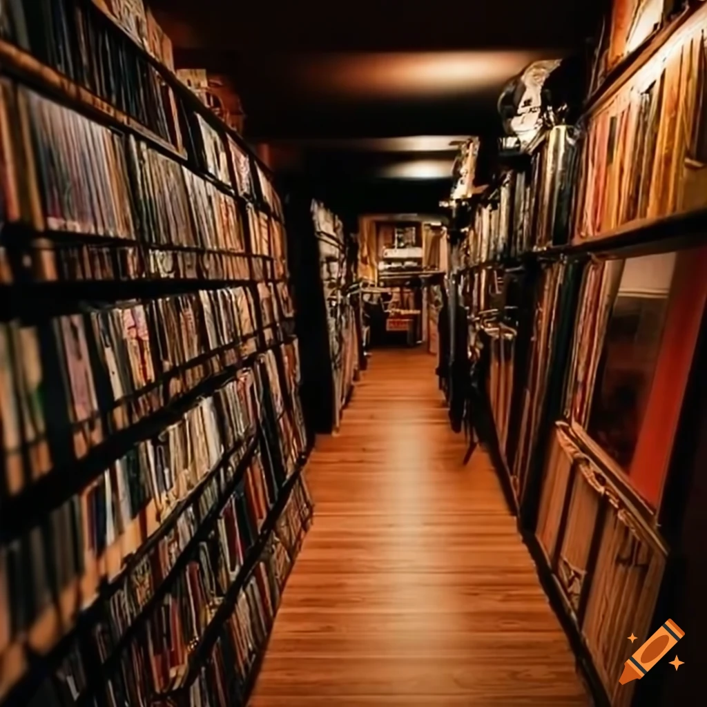 Vintage record shop with stairwell on Craiyon