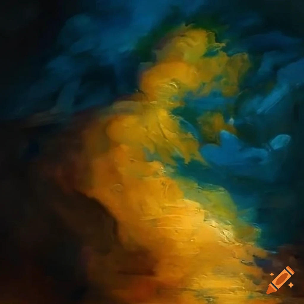 Abstract sky blue and yellow 17th century style oil painting with ...