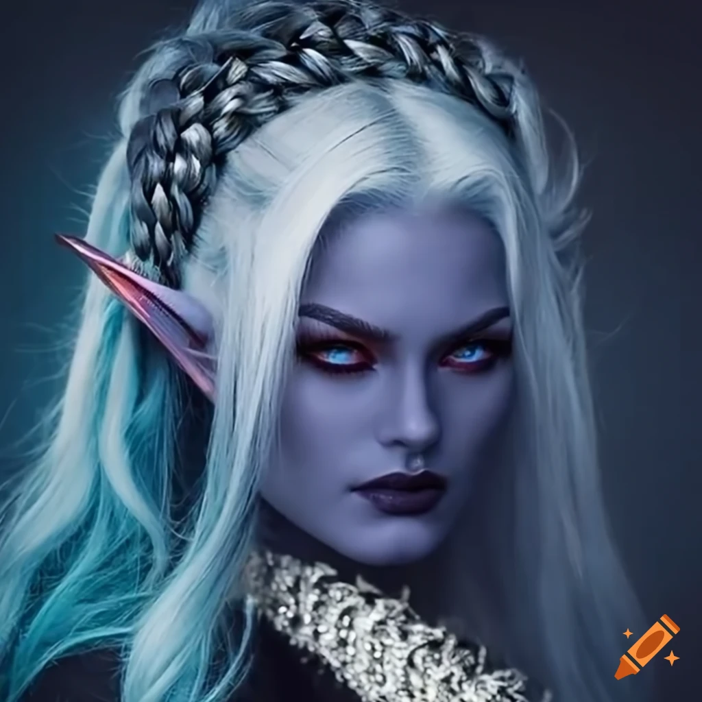 Beautiful Drow woman with long white hair and stunning eyes in high ...