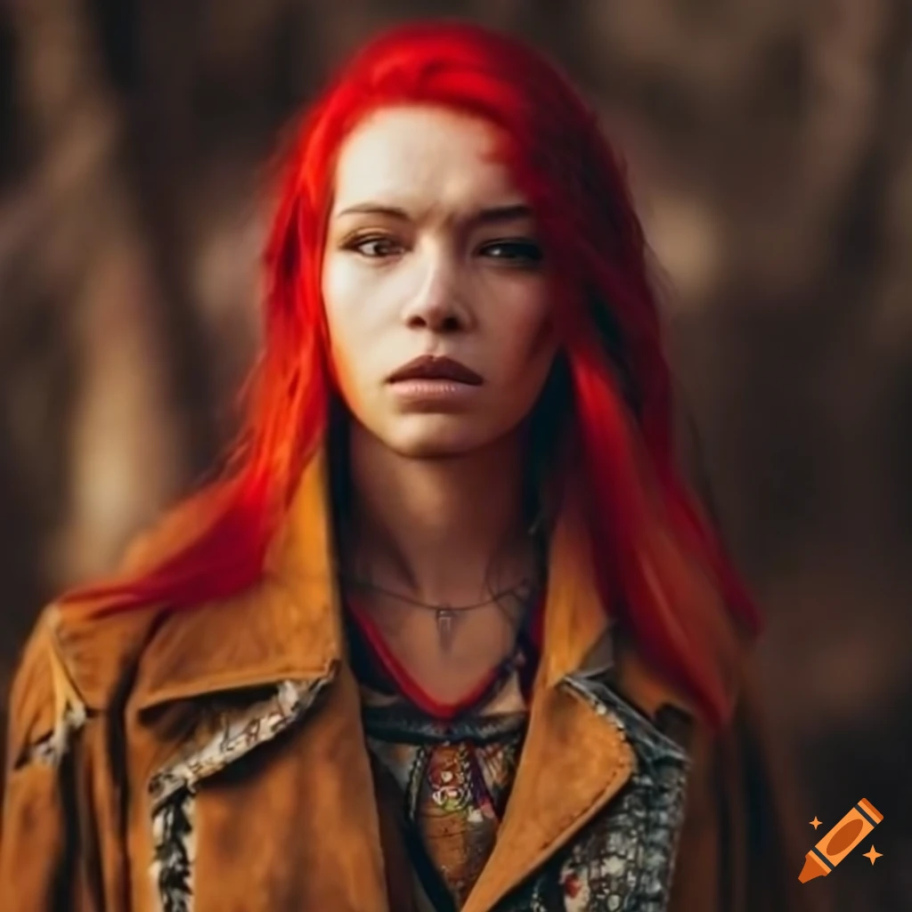Native American elf with red hair and mystical tattoos wearing tribal ...