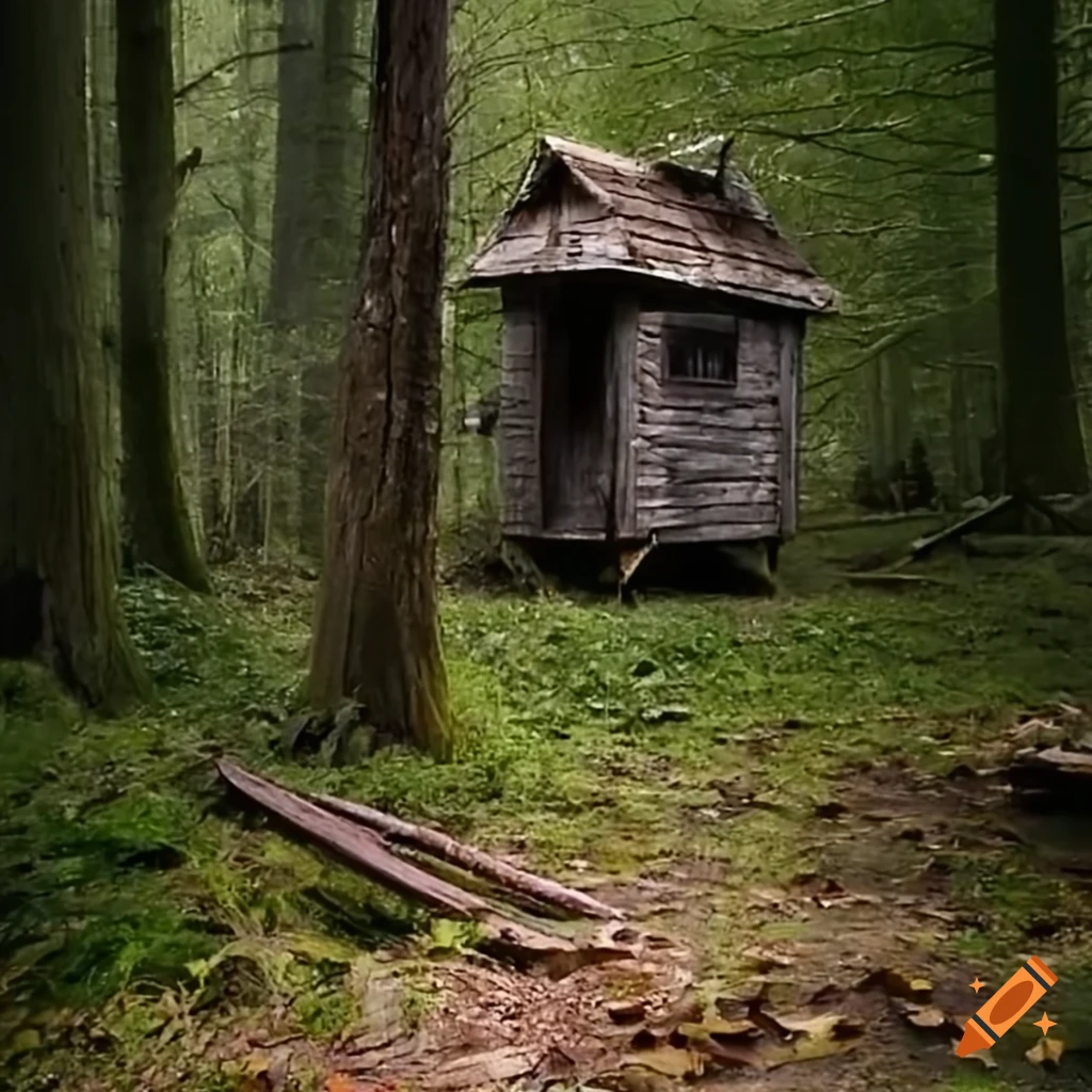 Quaint rustic outhouse in a forest setting on Craiyon