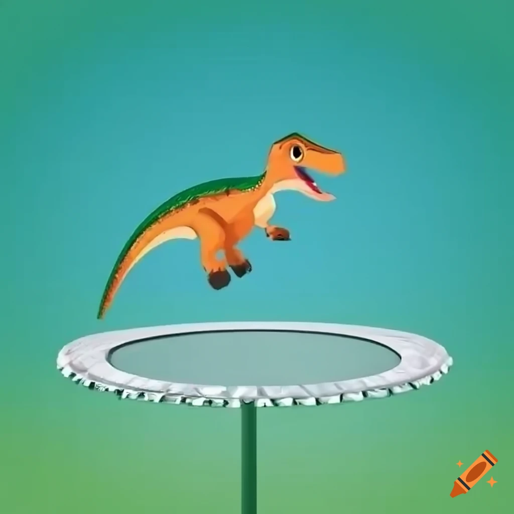 Dinosaur jumping on a trampoline on Craiyon