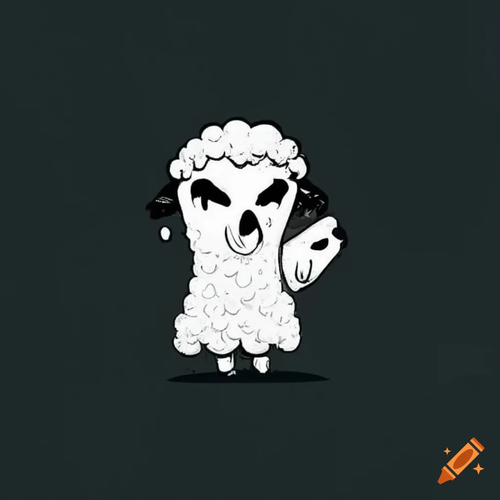 Delicious sheep with a scary ghost face in bold clean lines on Craiyon