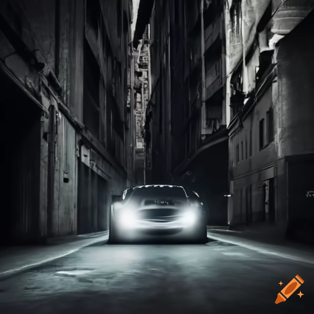 Modern car racer driving in an alley on Craiyon