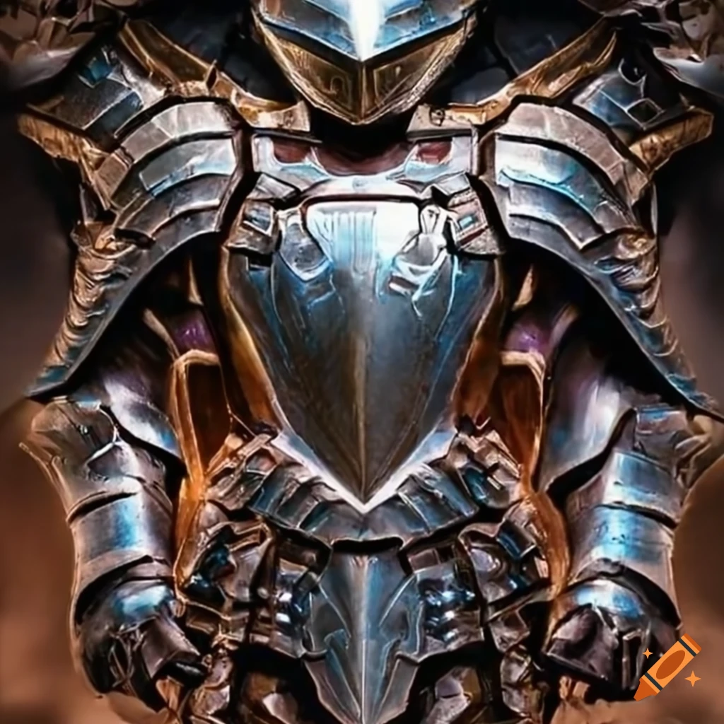 Legendary armor with intricate detailing in frontal view on Craiyon