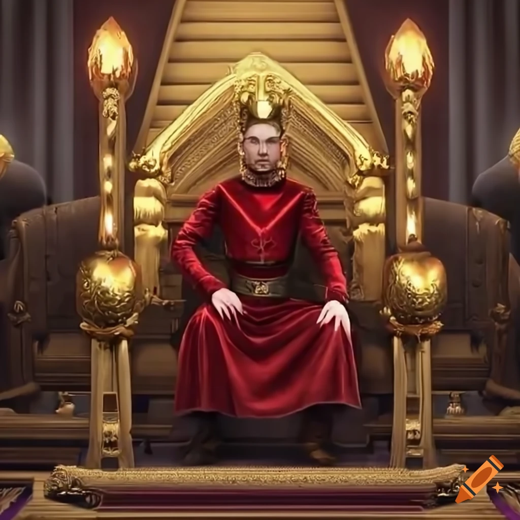 King samme in a throne room recording a youtube video on Craiyon
