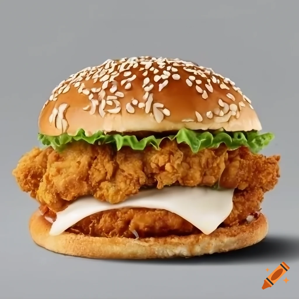 Close-up of a zinger burger with crispy fried chicken fillet and fresh ...