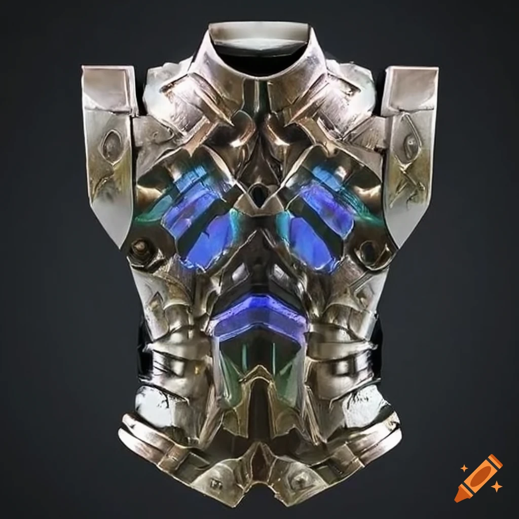 Adorned magic massive body armor in front view with vertical symmetry ...
