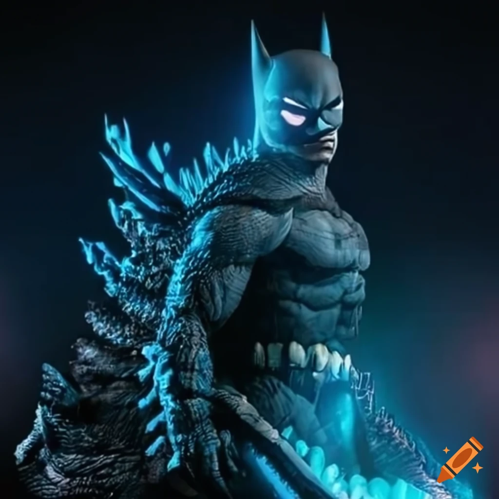 Batman fighting Godzilla under neon lights on Craiyon