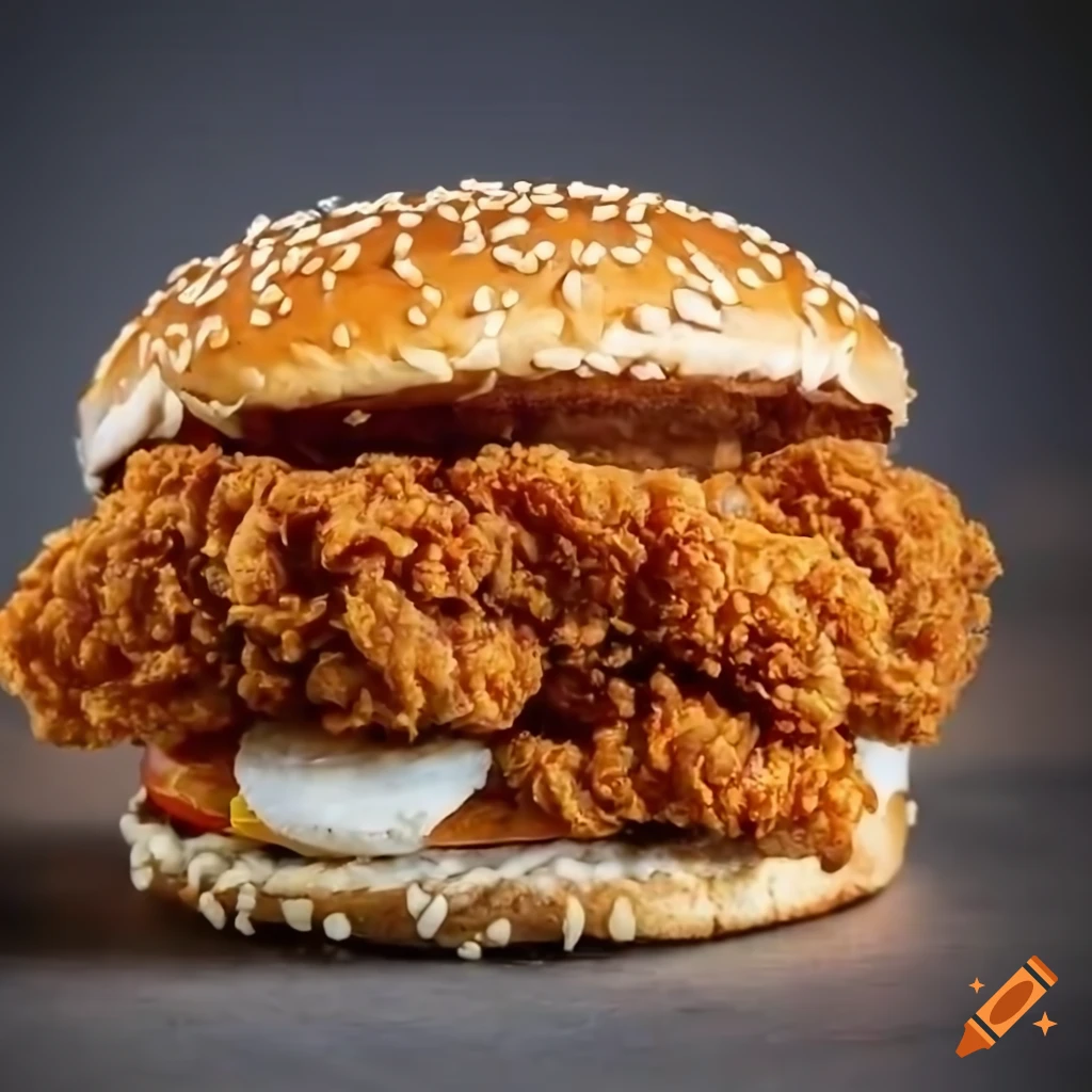 High-resolution image of a crispy fried chicken zinger burger with ...