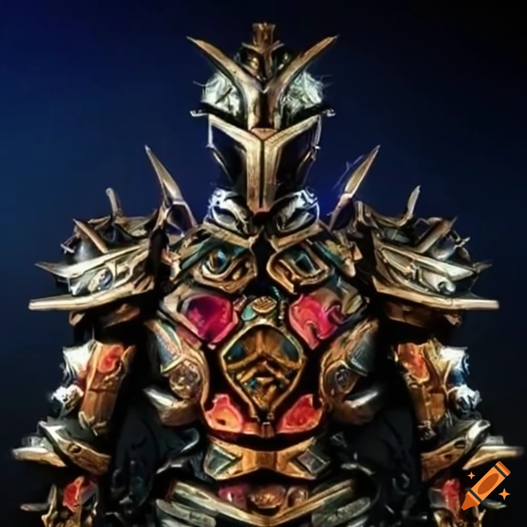 Legendary armor with magic adornments in a clear frontal view on Craiyon