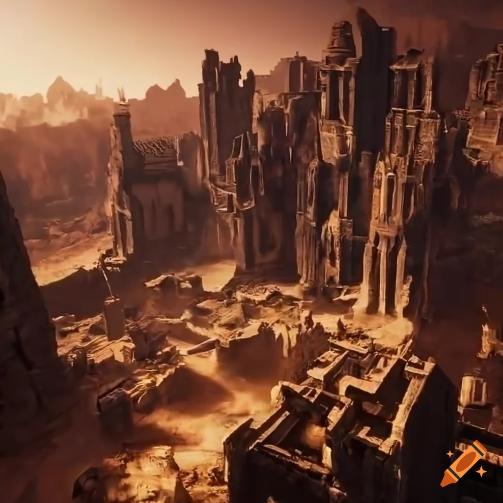 Aerial view of ancient destroyed city in unreal engine 5 on Craiyon