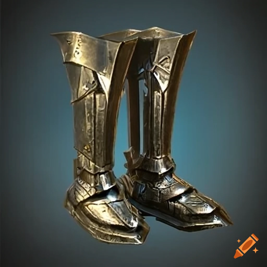 Pair of adorned mithril plated knight boots for rpg game on Craiyon