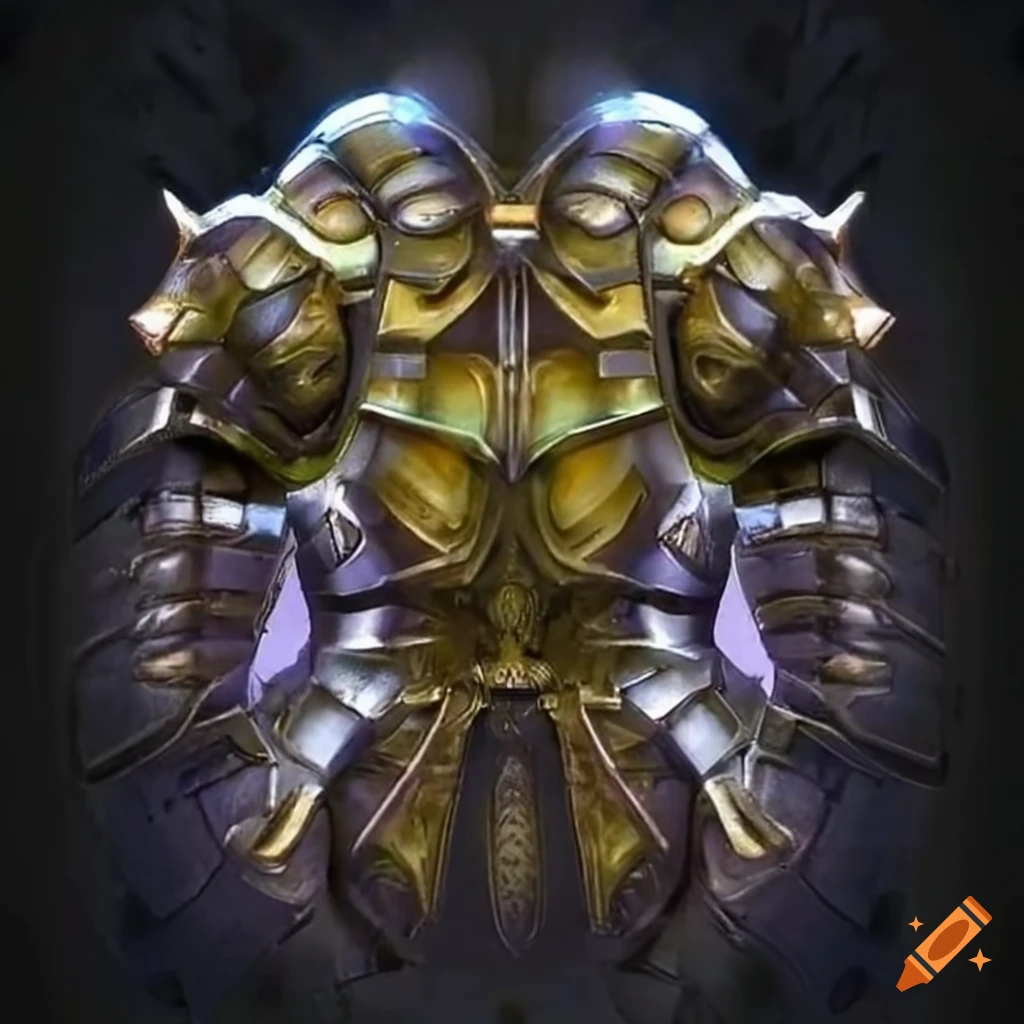 Adorned magic massive body armor in front view with vertical symmetry ...