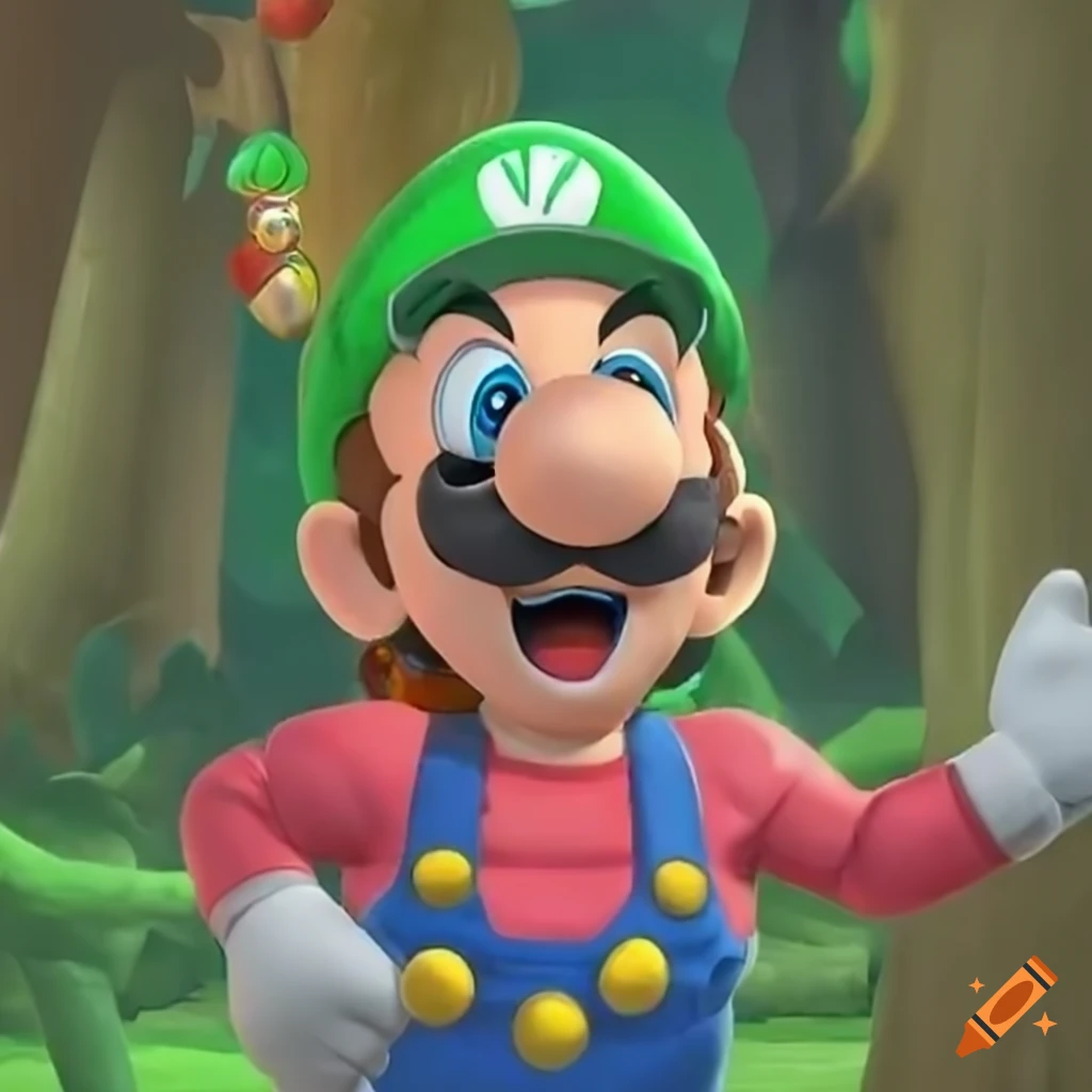 Mario, Luigi, Peach, and Yoshi in an enchanted forest with bouncing ...