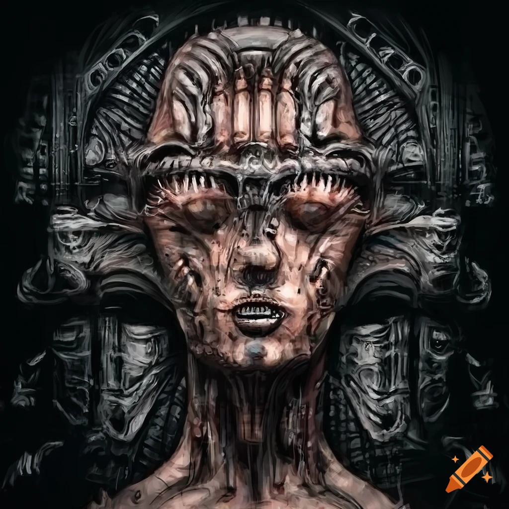 Portrait of shodan in biomechanical style inspired by giger on Craiyon