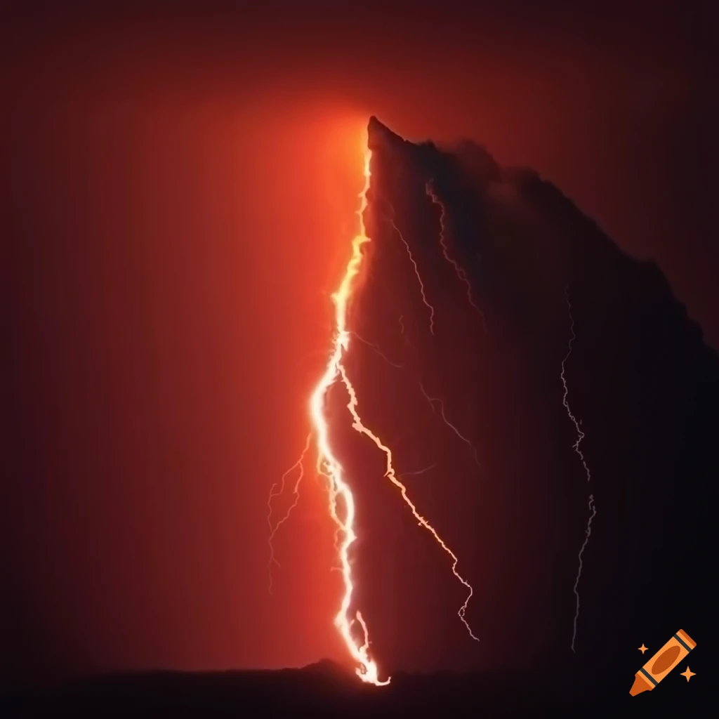 Lightning bolt striking the earth with multicolored split light under a ...