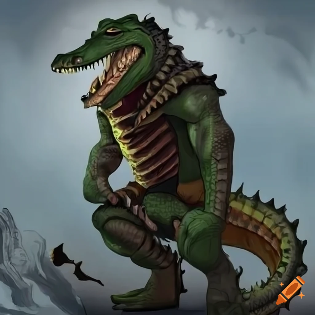 Lizardman humanoid resembling an alligator or crocodile on Craiyon