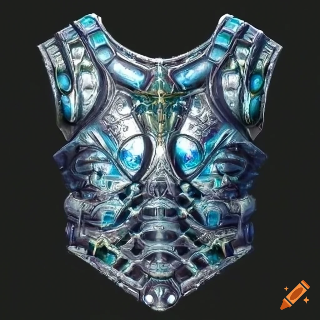 Adorned magic mithril massive body armor with front view and vertical ...