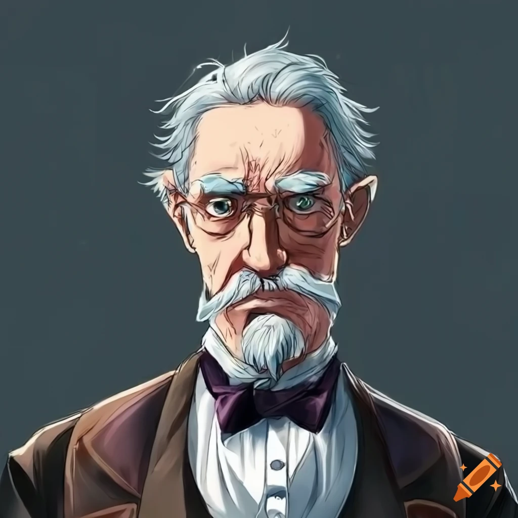 Elderly gentleman butler with stern expression and trimmed beard in ...