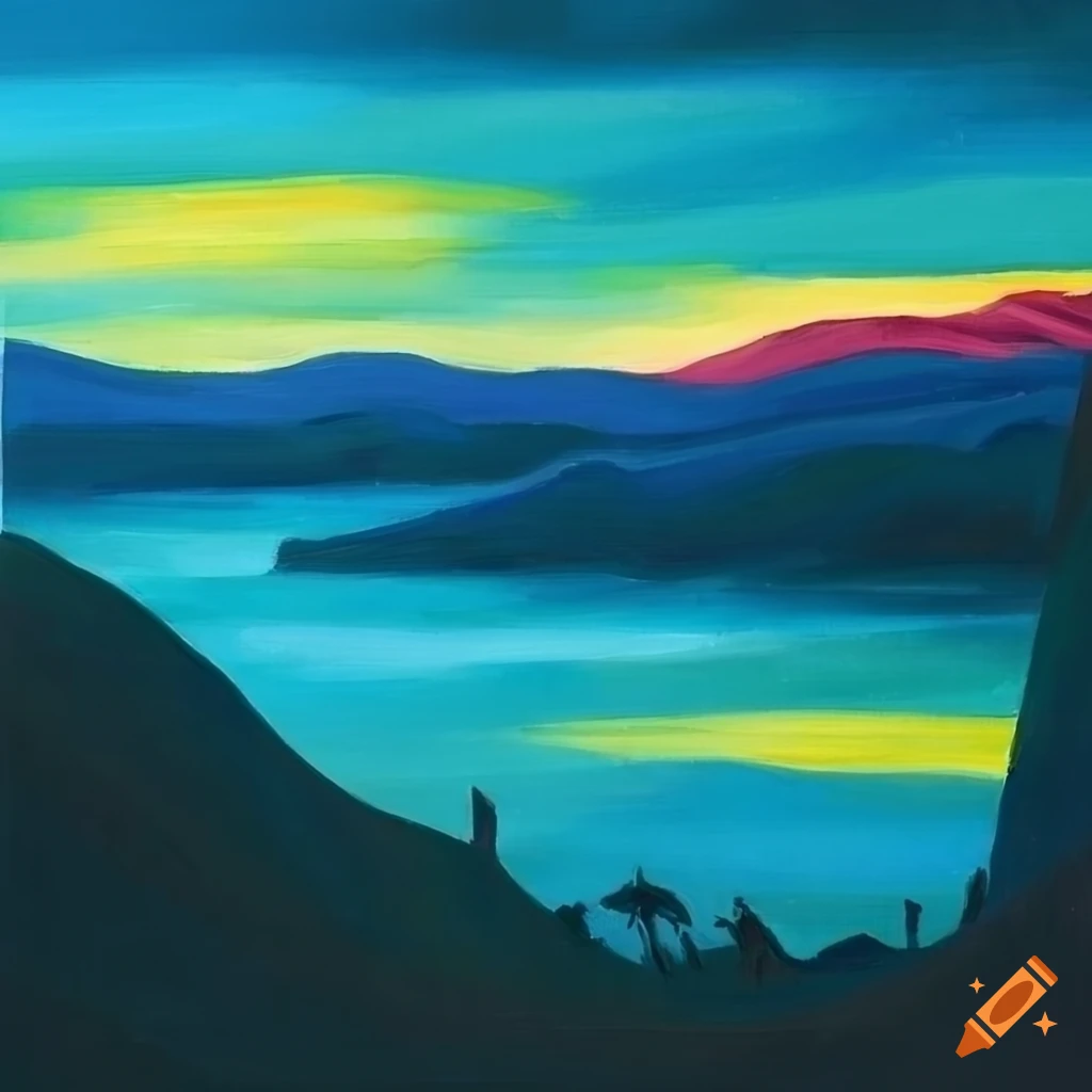 Lake Bunyonyi in Uganda painted in cubist abstract style on Craiyon