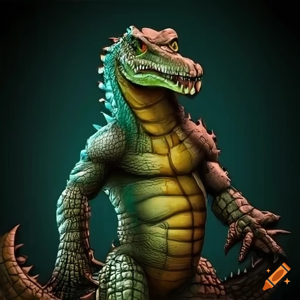 Lizardman humanoid with features of an alligator or crocodile on Craiyon