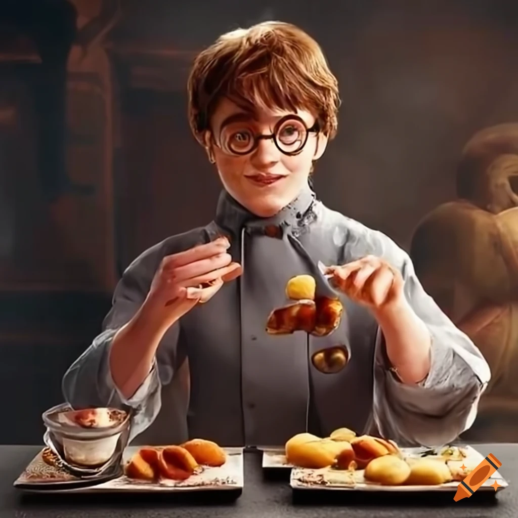 Harry Potter as a chef cooking in a magical kitchen on Craiyon