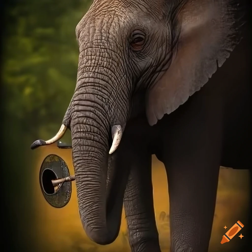 Elephant playing guitar with trunk in hyper-realistic style on Craiyon