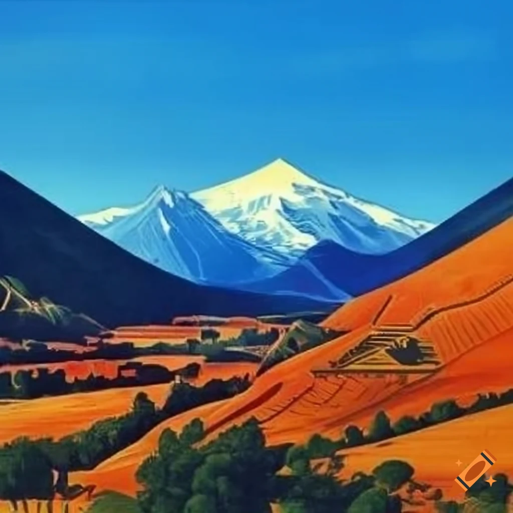 Vintage travel poster featuring Stave Carvings and vibrant woodblock ...