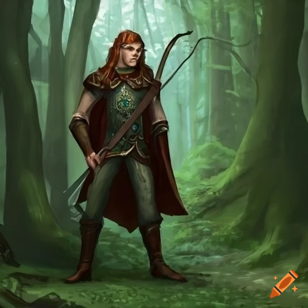 Male elf ranger with longsword in a forest setting on Craiyon