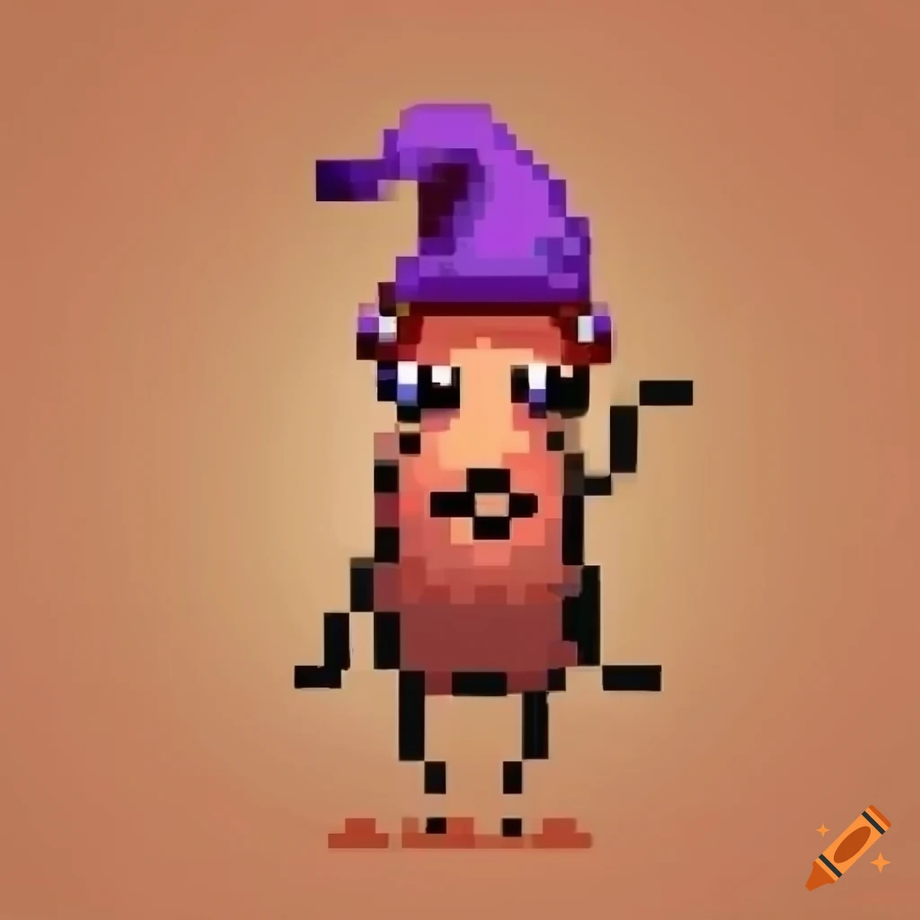 Pixel art walking sausage character sprite sheet on Craiyon