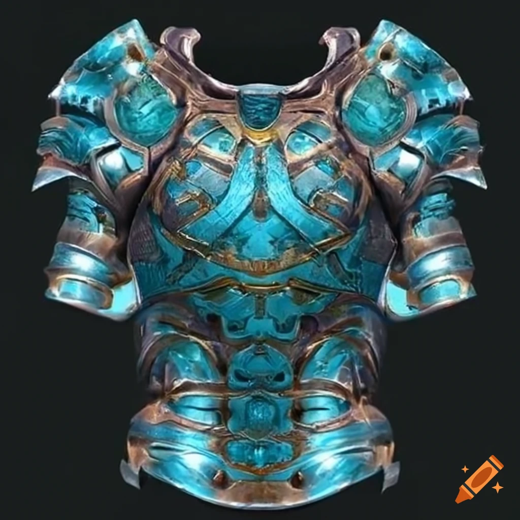 Adorned magic massive body armor in front view with vertical symmetry ...