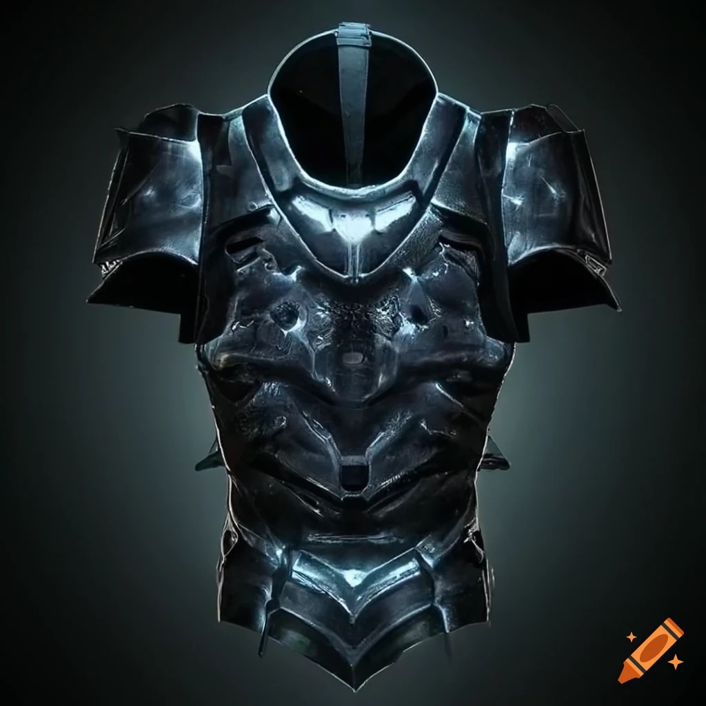 Adorned magic dark body armor in front view with vertical symmetry on ...