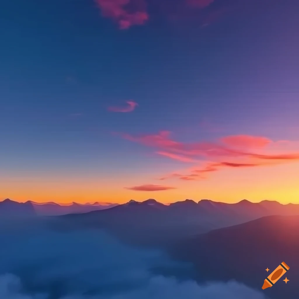 Ethereal sunset illuminating mountains with colorful sky and clouds on ...