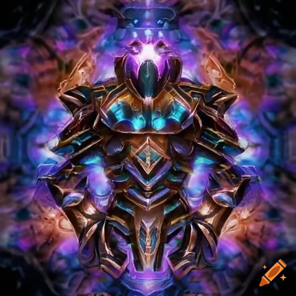 Legendary armor with intricate detailing and vertical symmetry on Craiyon
