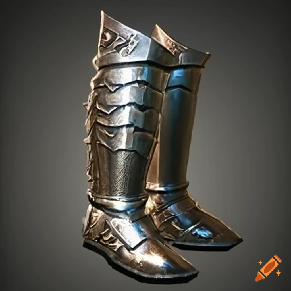 Adorned mithril plated knight boots in a fantasy design for rpg game on ...