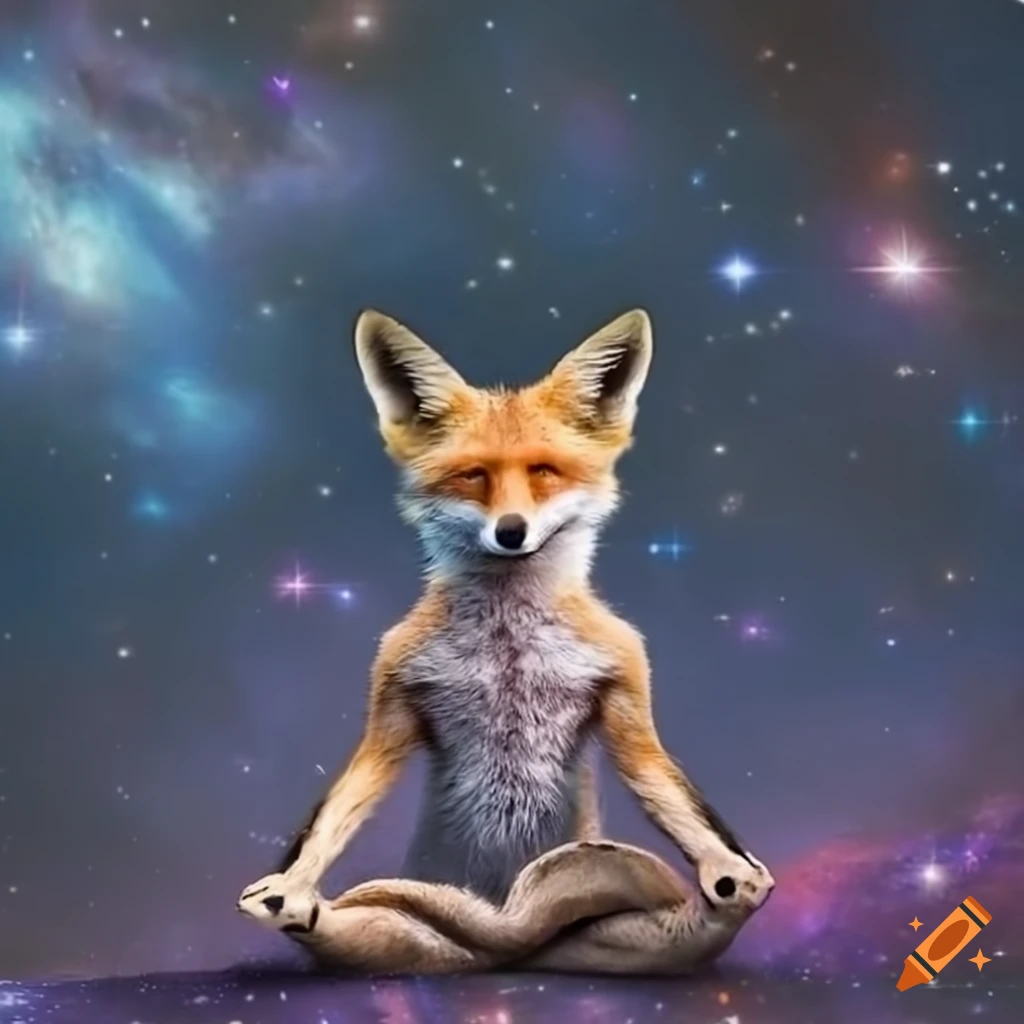 Meditating fox in lotus position in space with galaxy background on Craiyon