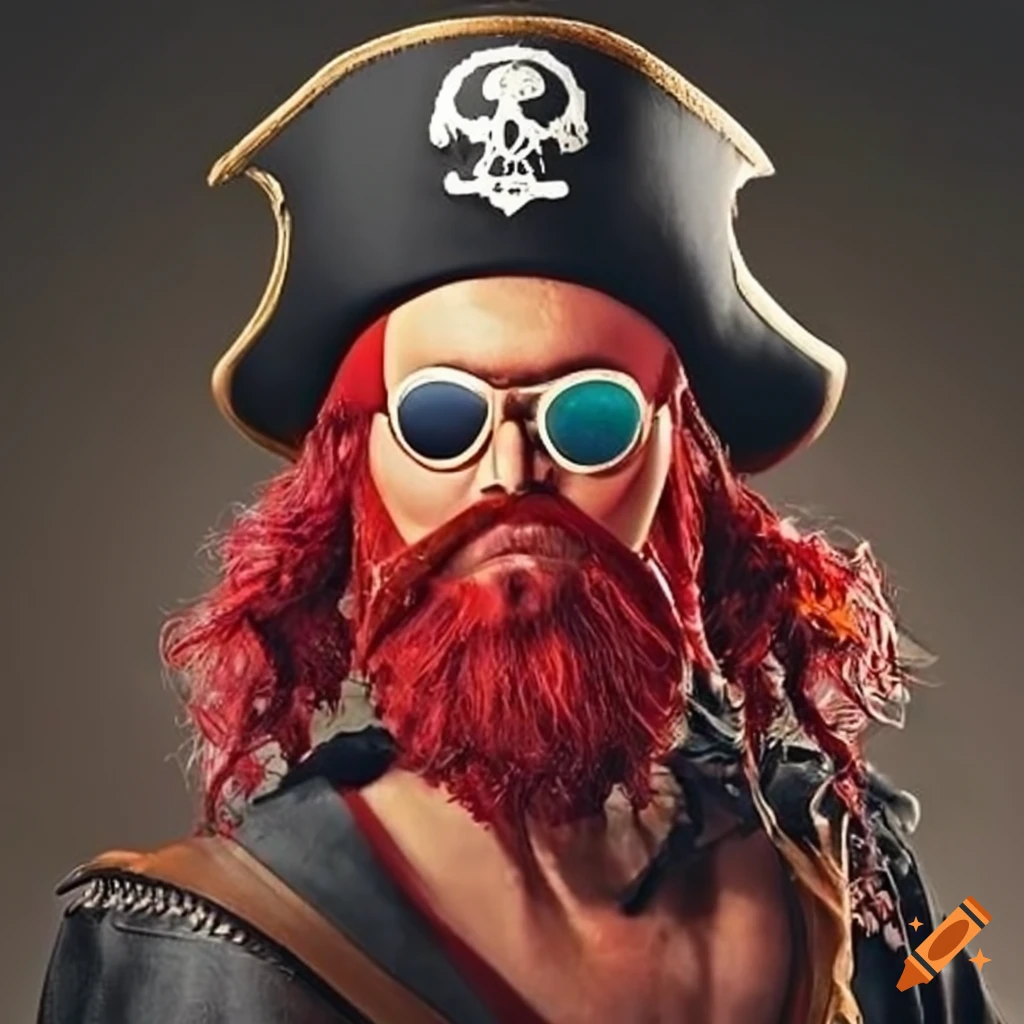 Captain red beard pirate with sunglasses on Craiyon
