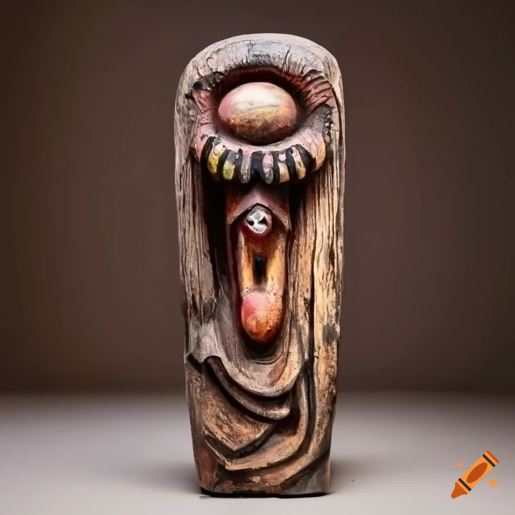 Rustic wooden idol inspired by H. R. Giger and Vasili Kandinski on Craiyon
