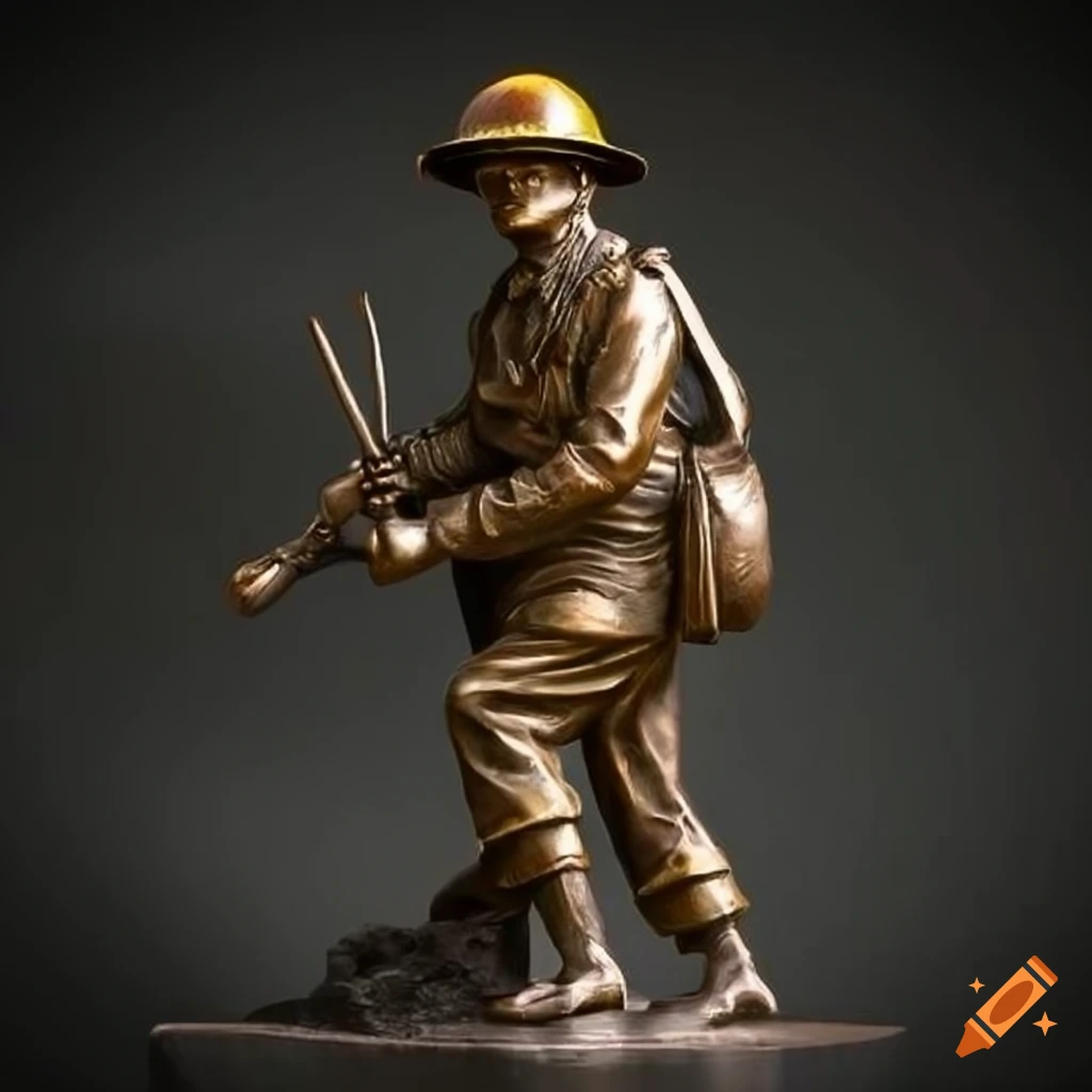 Bronze sculpture of firefighter and park ranger in forest fire on Craiyon