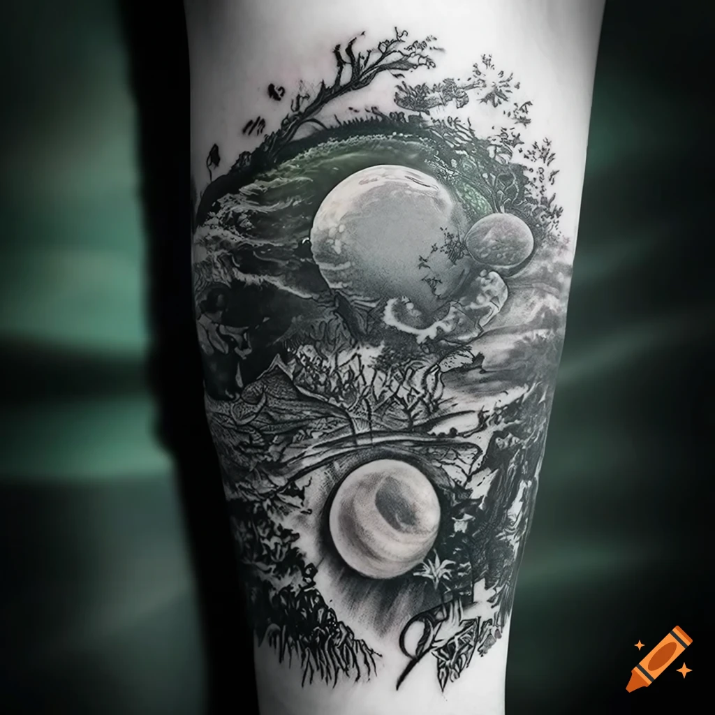 Tattoo design blending natural world with cosmos elements on Craiyon