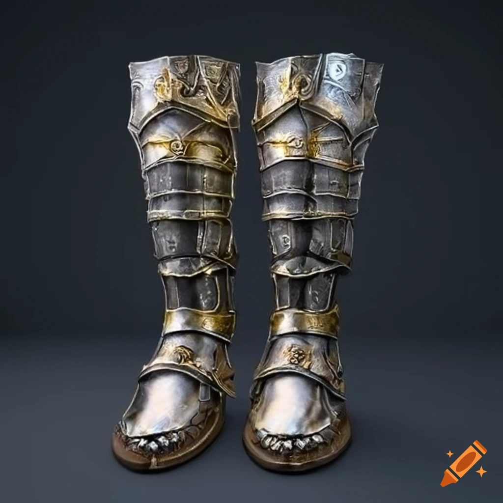 Adorned mithril plated knight boots for rpg leg armor slot with magic ...