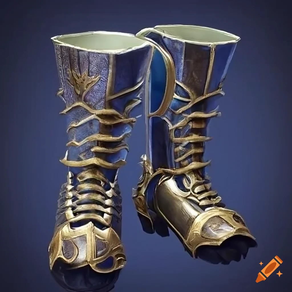 Enchanted mithril boots for a knight's armor in an RPG game on Craiyon