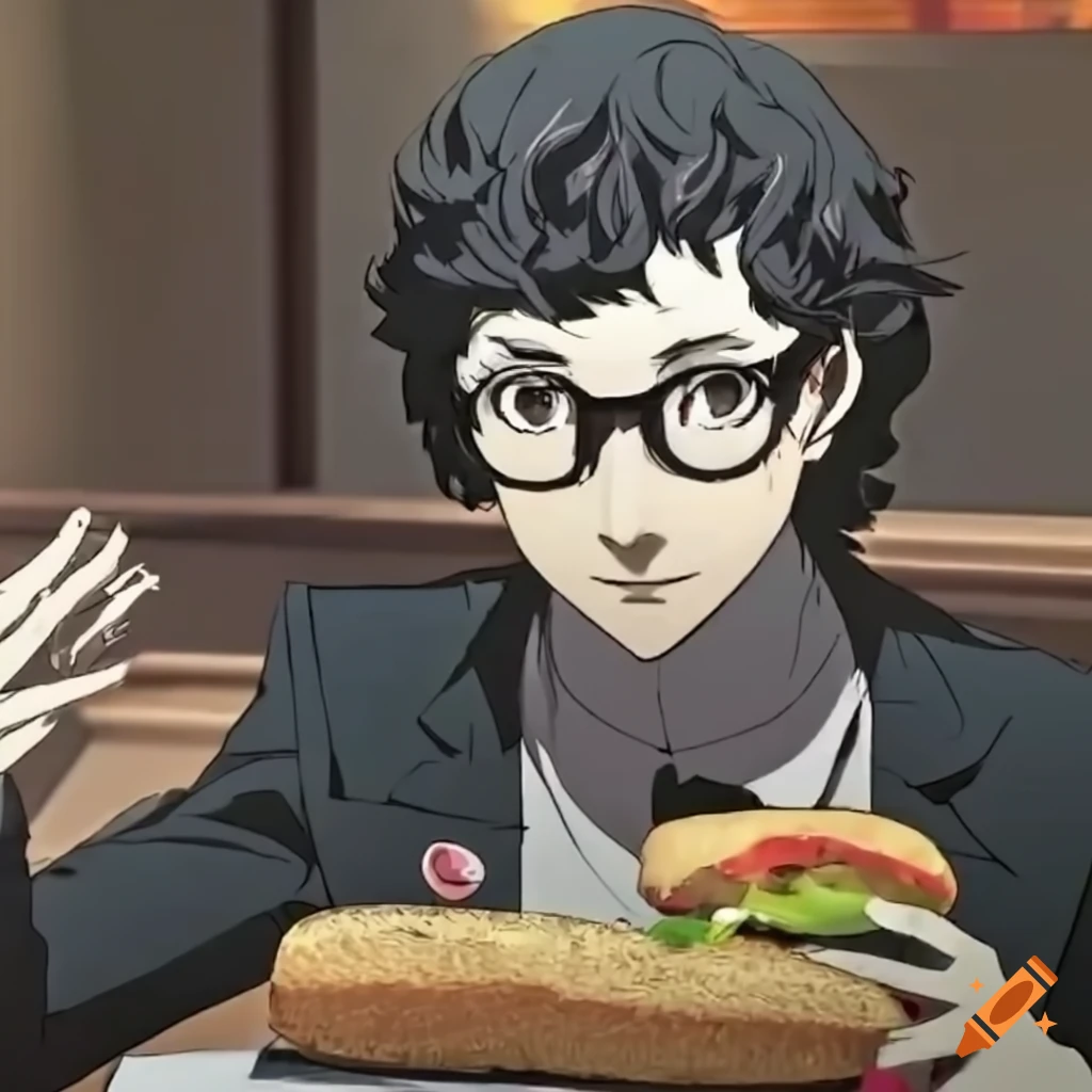 Persona 5 protagonist enjoying a meal at Subway restaurant on Craiyon