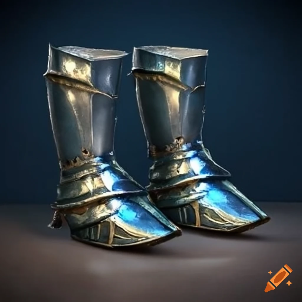 Medieval pair of adorned mithril plated knight boots for rpg game on ...