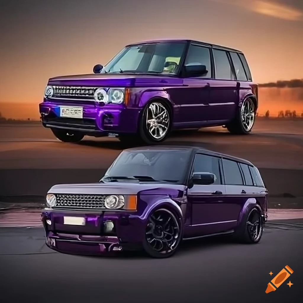 Dark purple 2004 Range Rover HSE with lowered ultra-wide body kit on ...