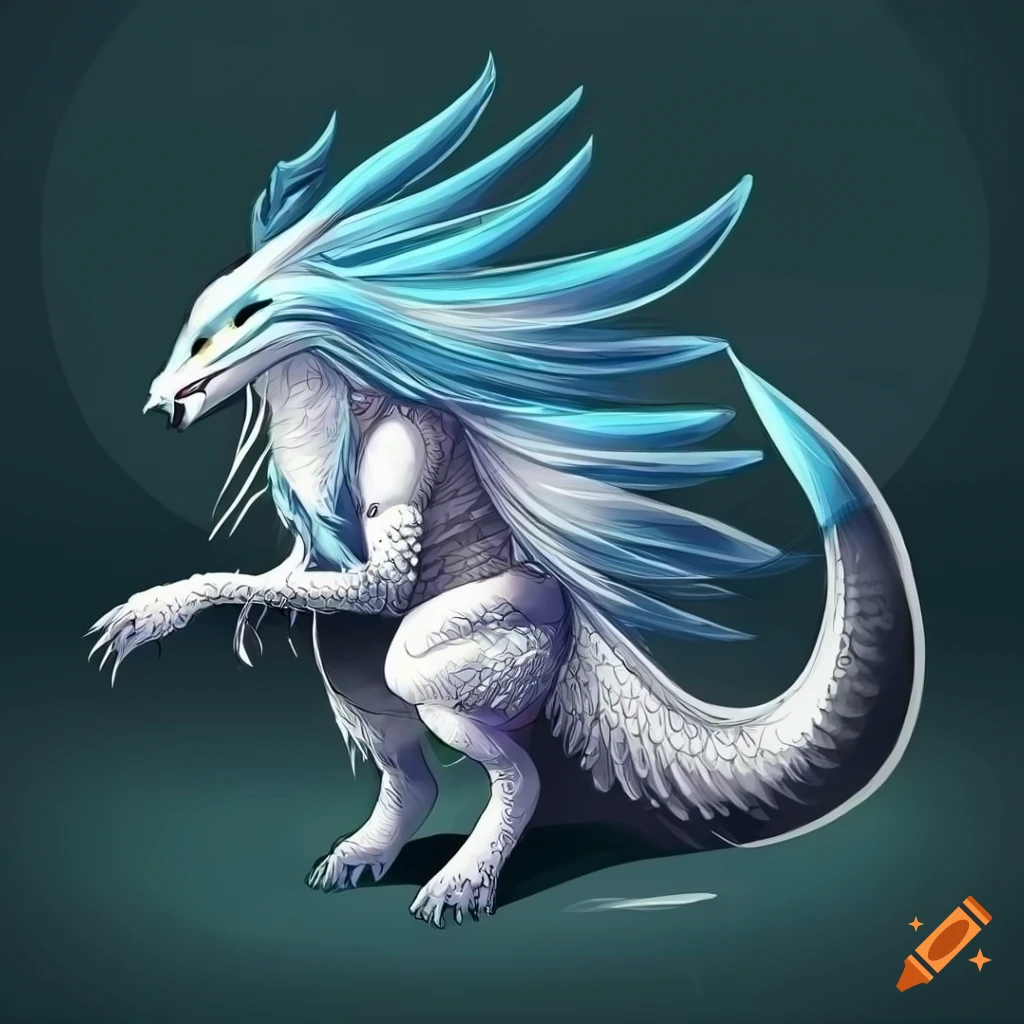 Elegant mythical creature with expressive eyes and long tail in ...