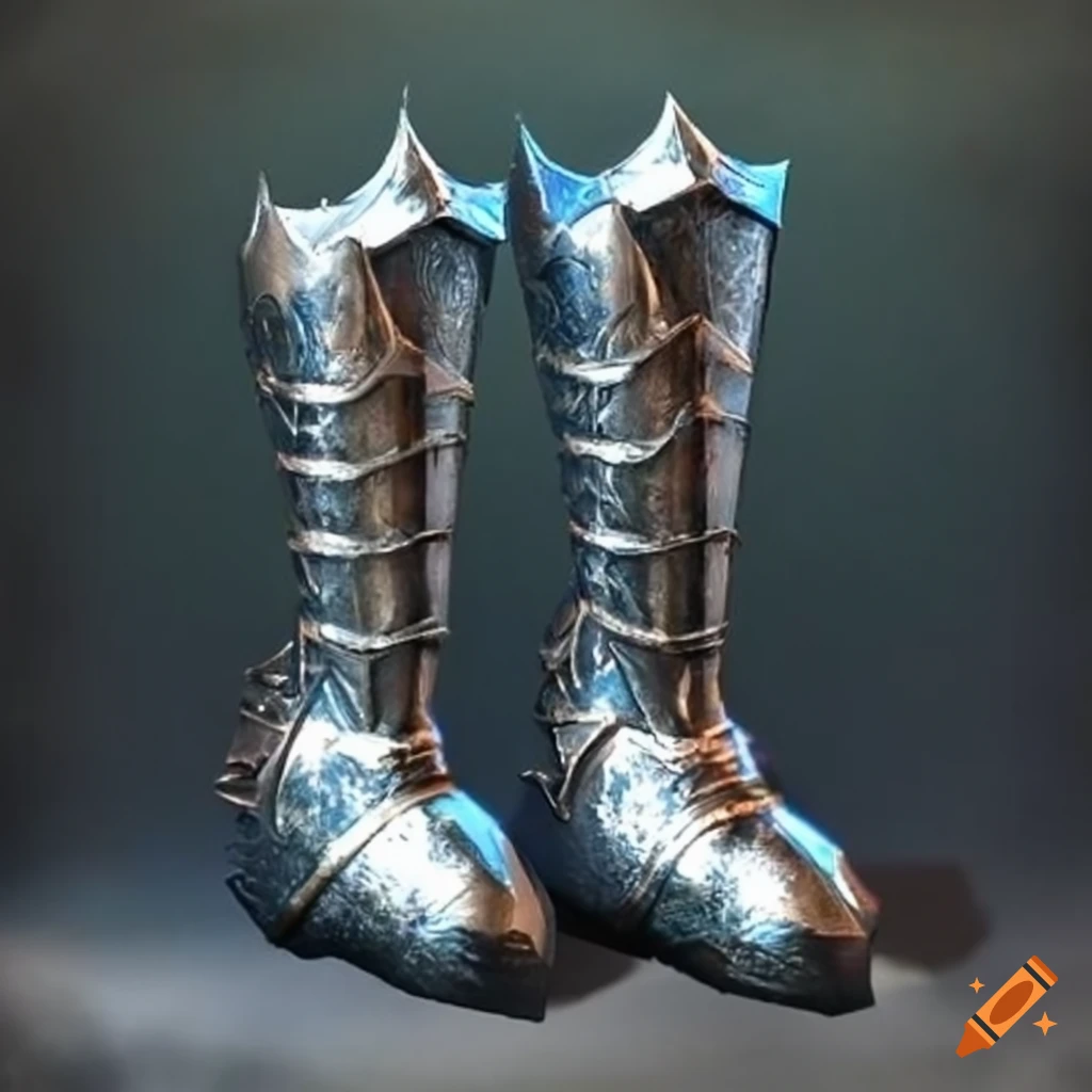 Medieval pair of knight boots for RPG leg armor slot with magic aura on ...