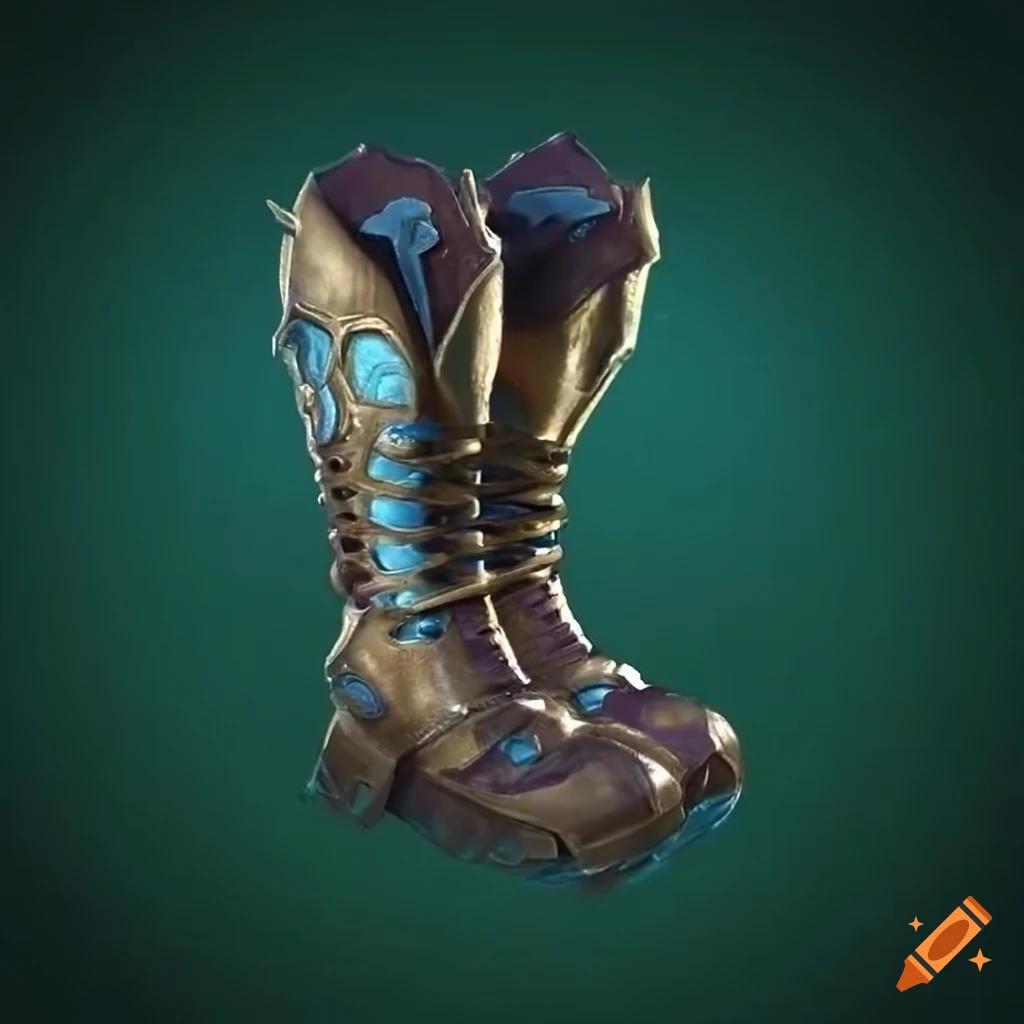 Enchanted mithril boots for RPG knight's armor ensemble on Craiyon